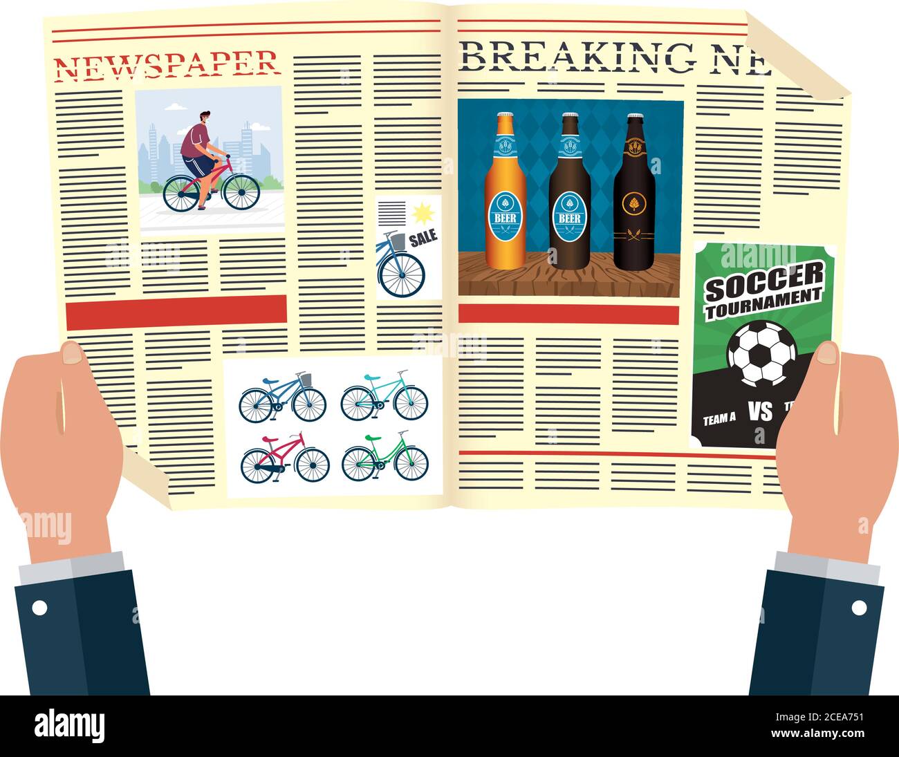 person reading news paper with beers and soccer vector illustration ...