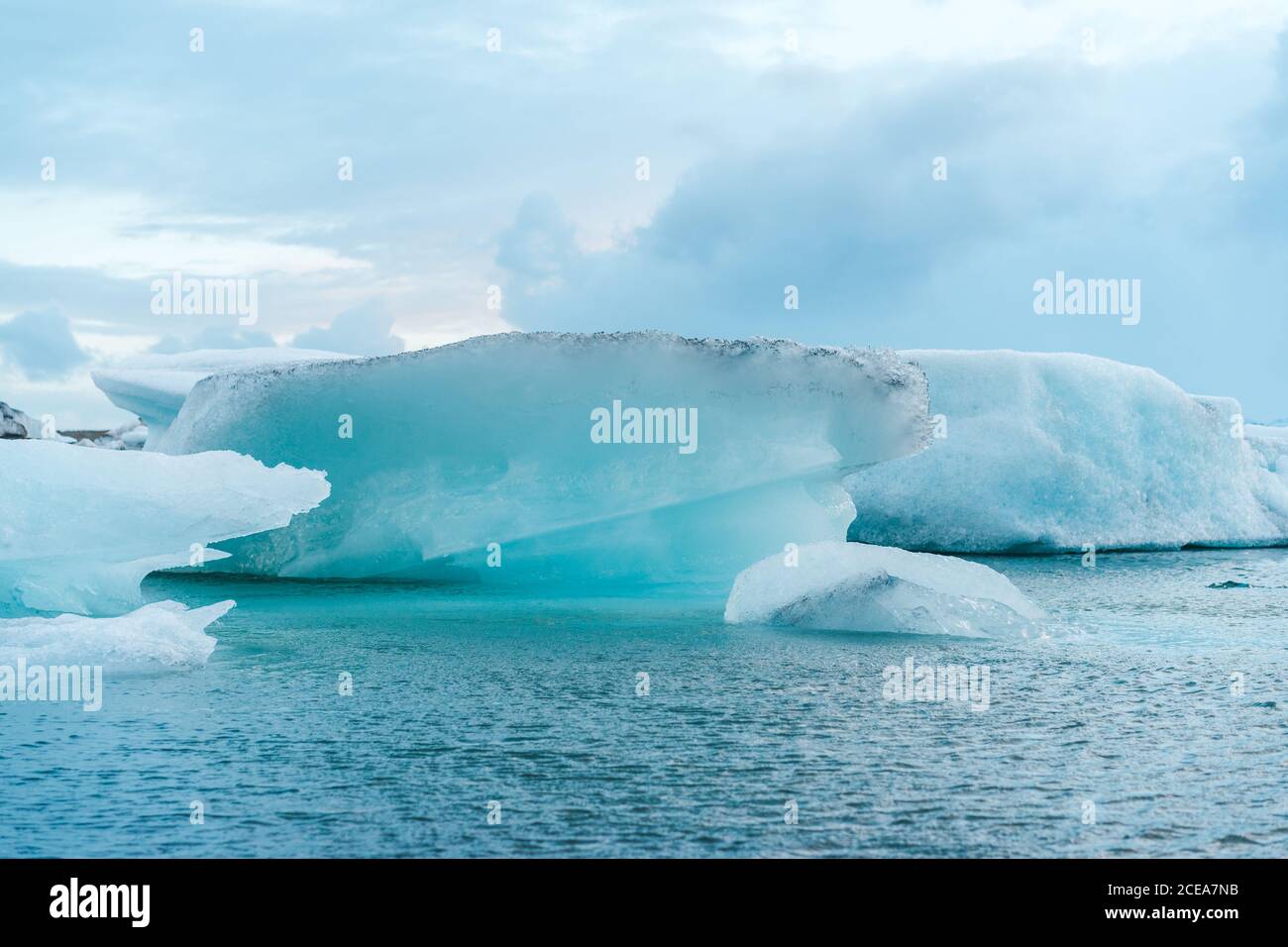 Beautiful view of impressive ice lumps in water in Skaftafell, Iceland ...