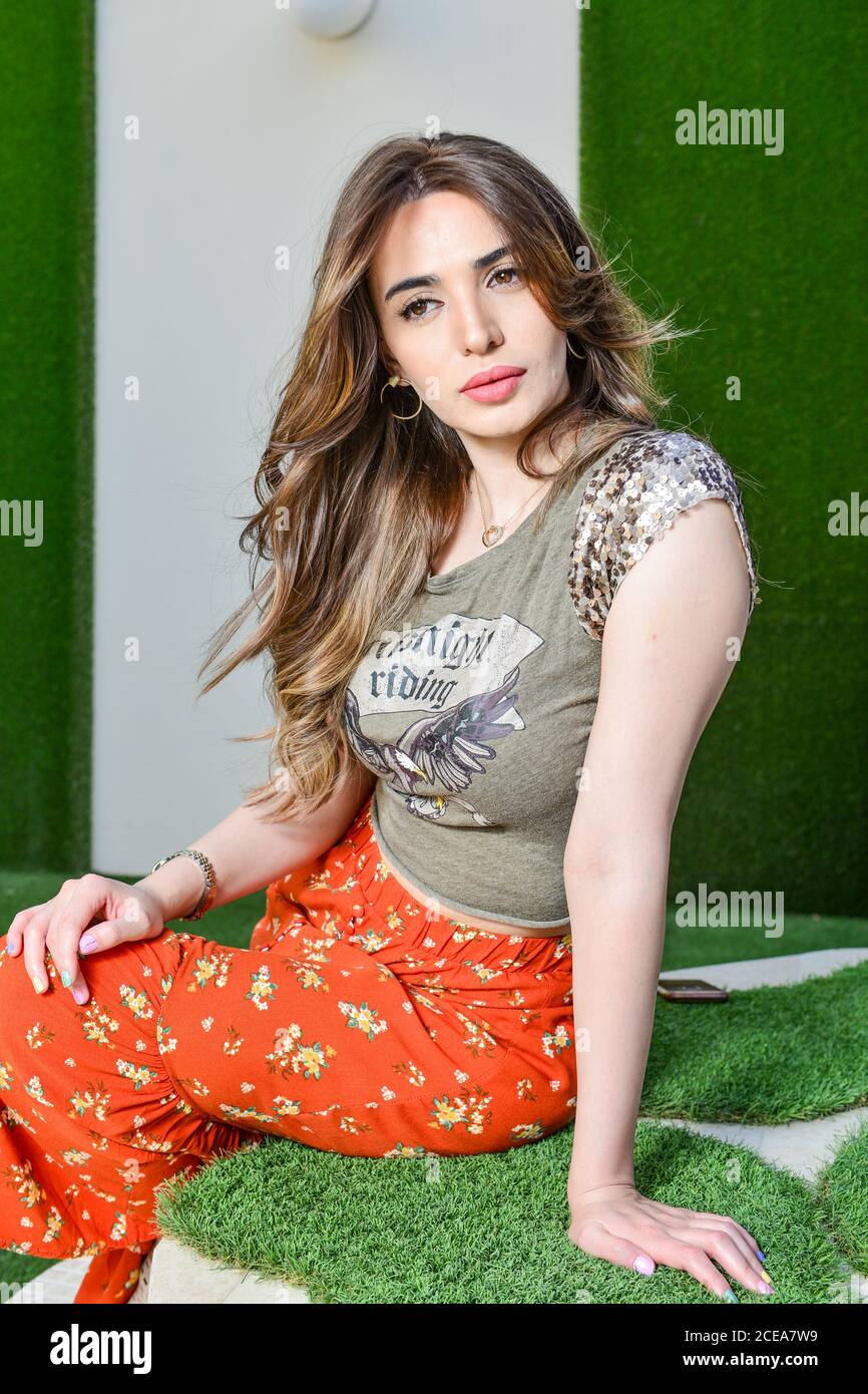 female Arab model after makeup and hair style on white background Stock ...