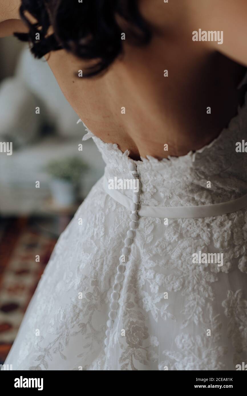 Crop bride in lace dress Stock Photo - Alamy