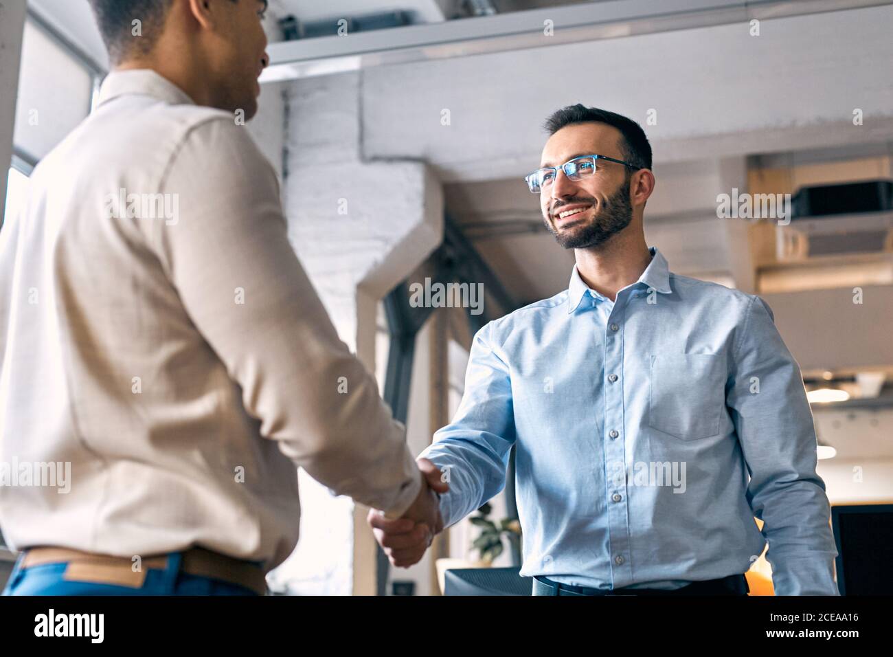 Recruitment Concept. Manager and job candidate standing at office ...