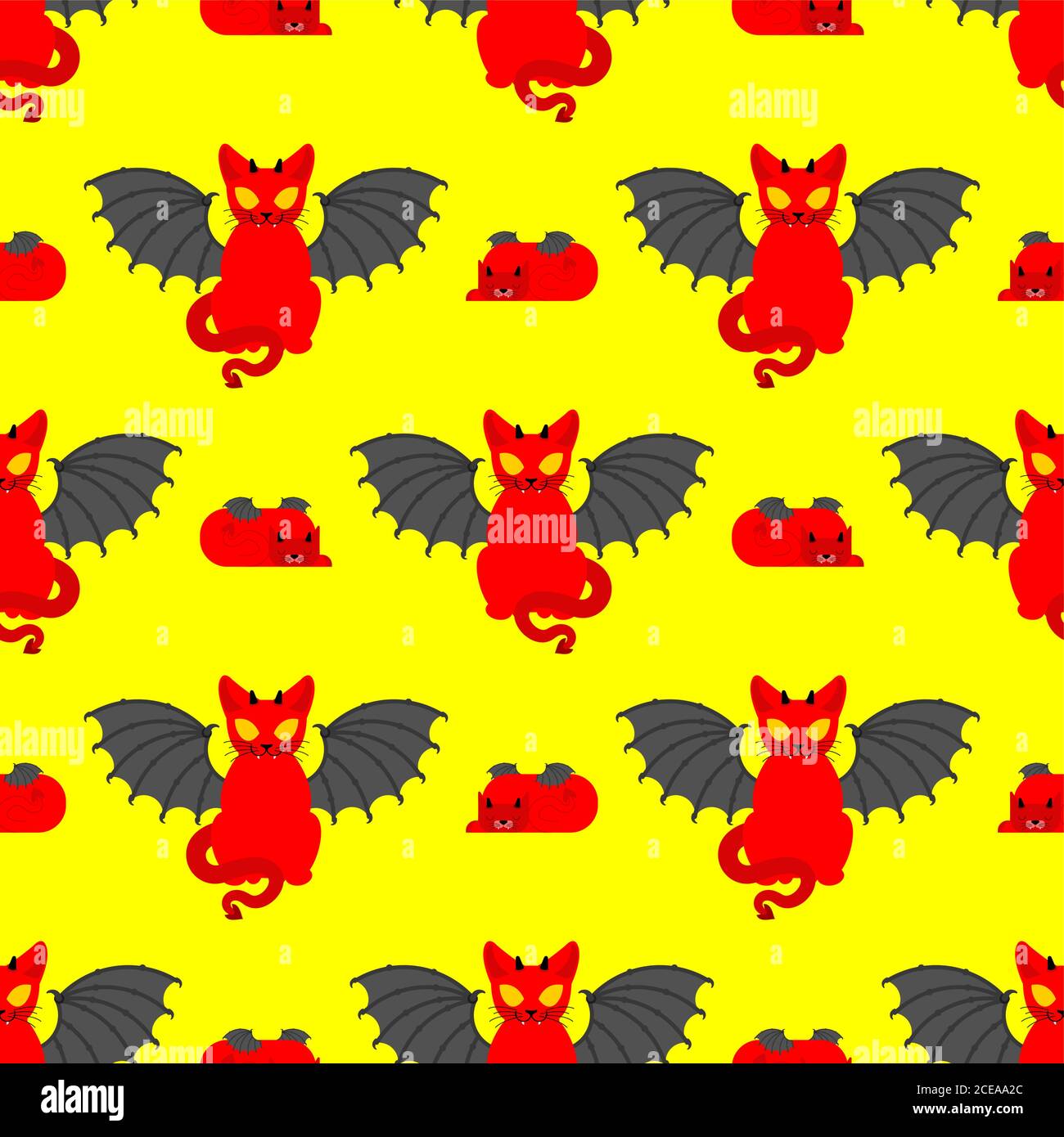 Devil cat pattern seamless. Satan pet background. Red demon animal ...