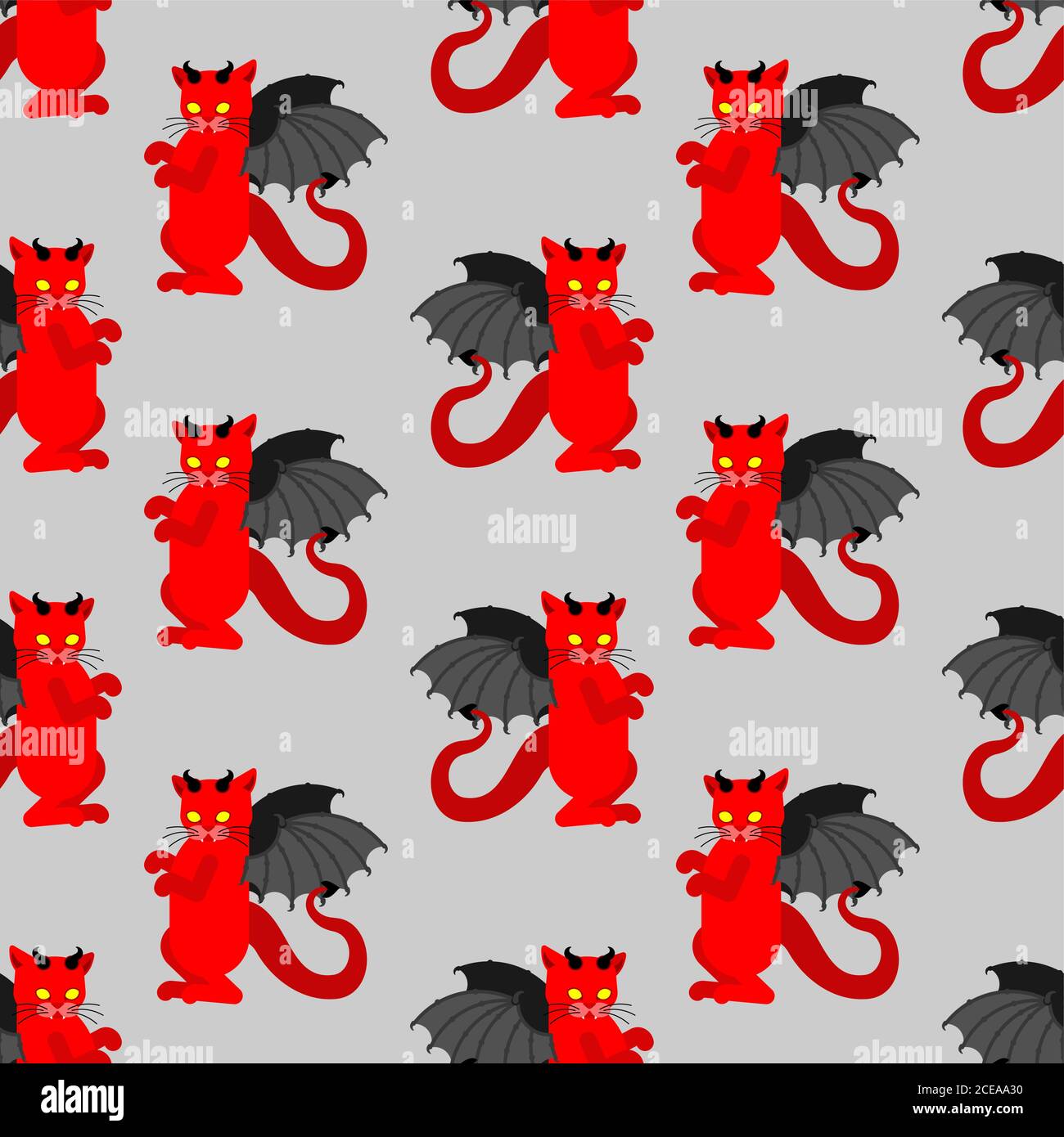 Devil cat pattern seamless. Satan pet background. Red demon animal ...