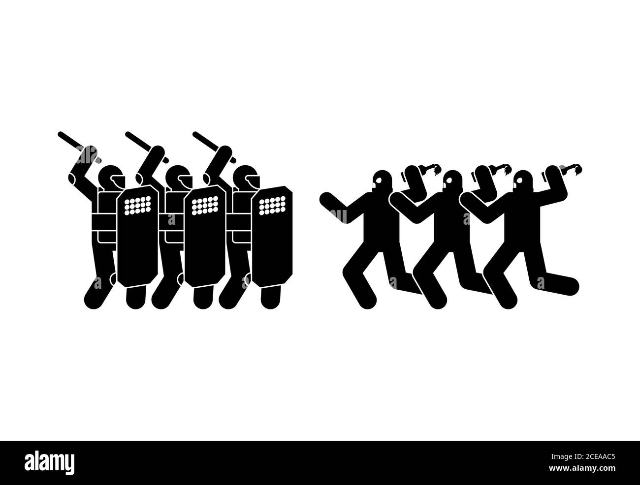 Riot police and protesters. Sign Street protests. Preventing overthrow ...