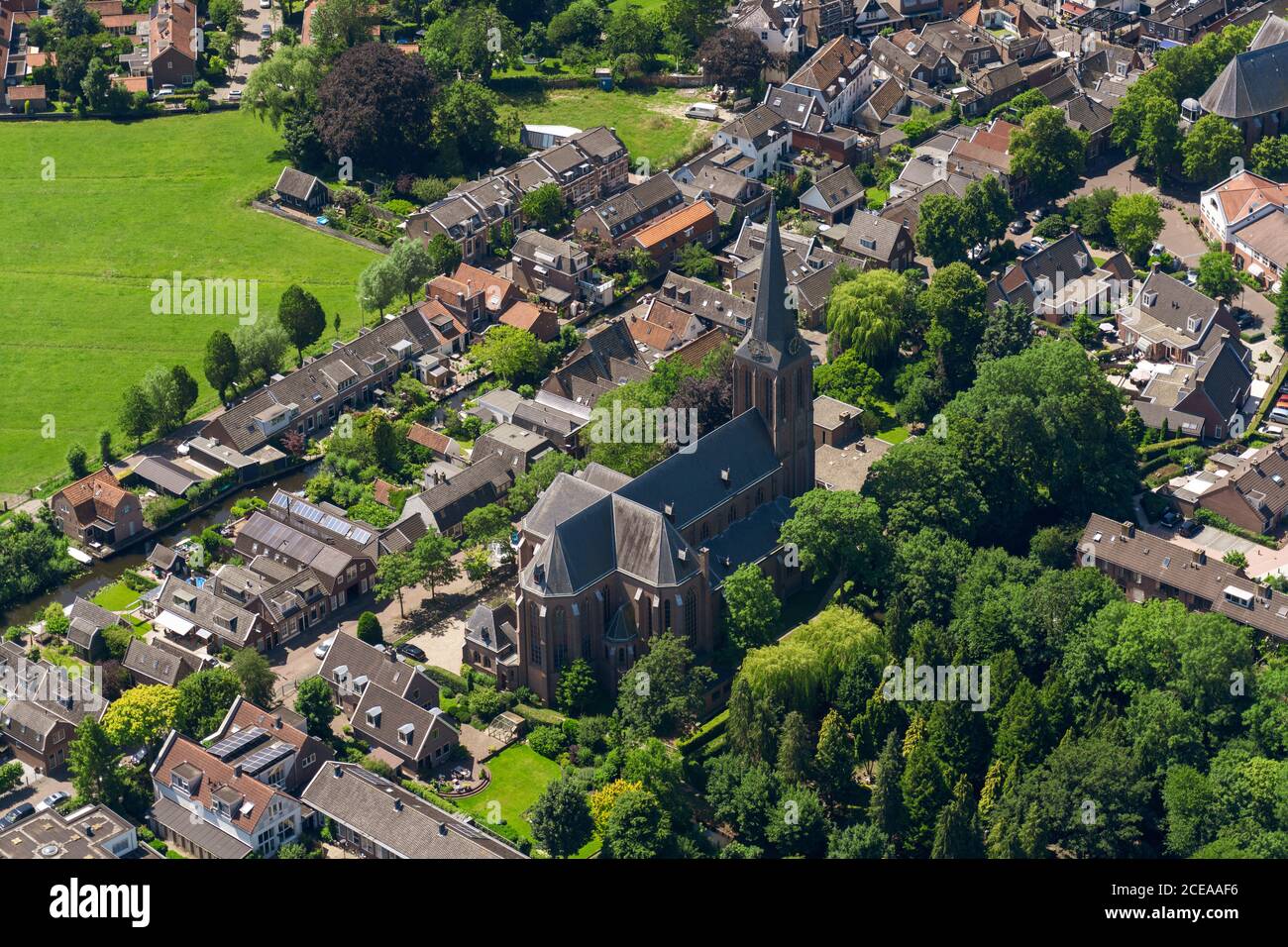 The Netherlands from above with green fields, rivers and houses on the ...