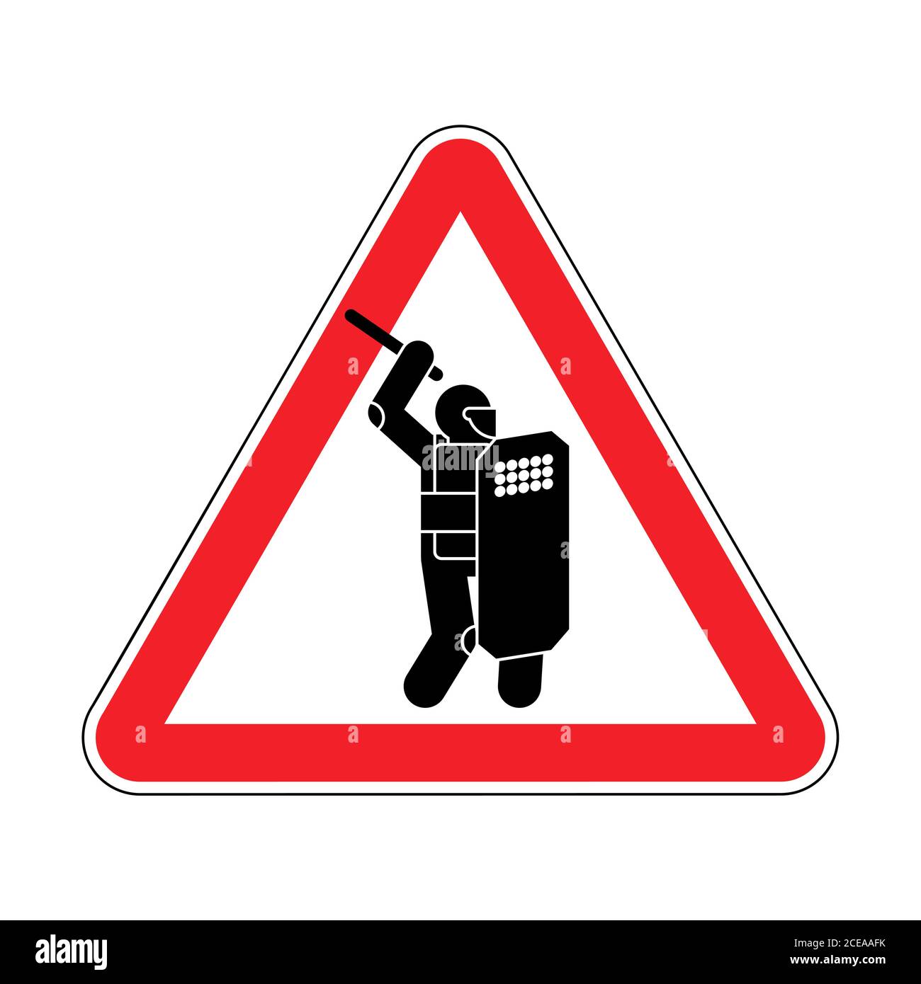 Attention police arbitrariness. Warning red road sign. Caution riot ...