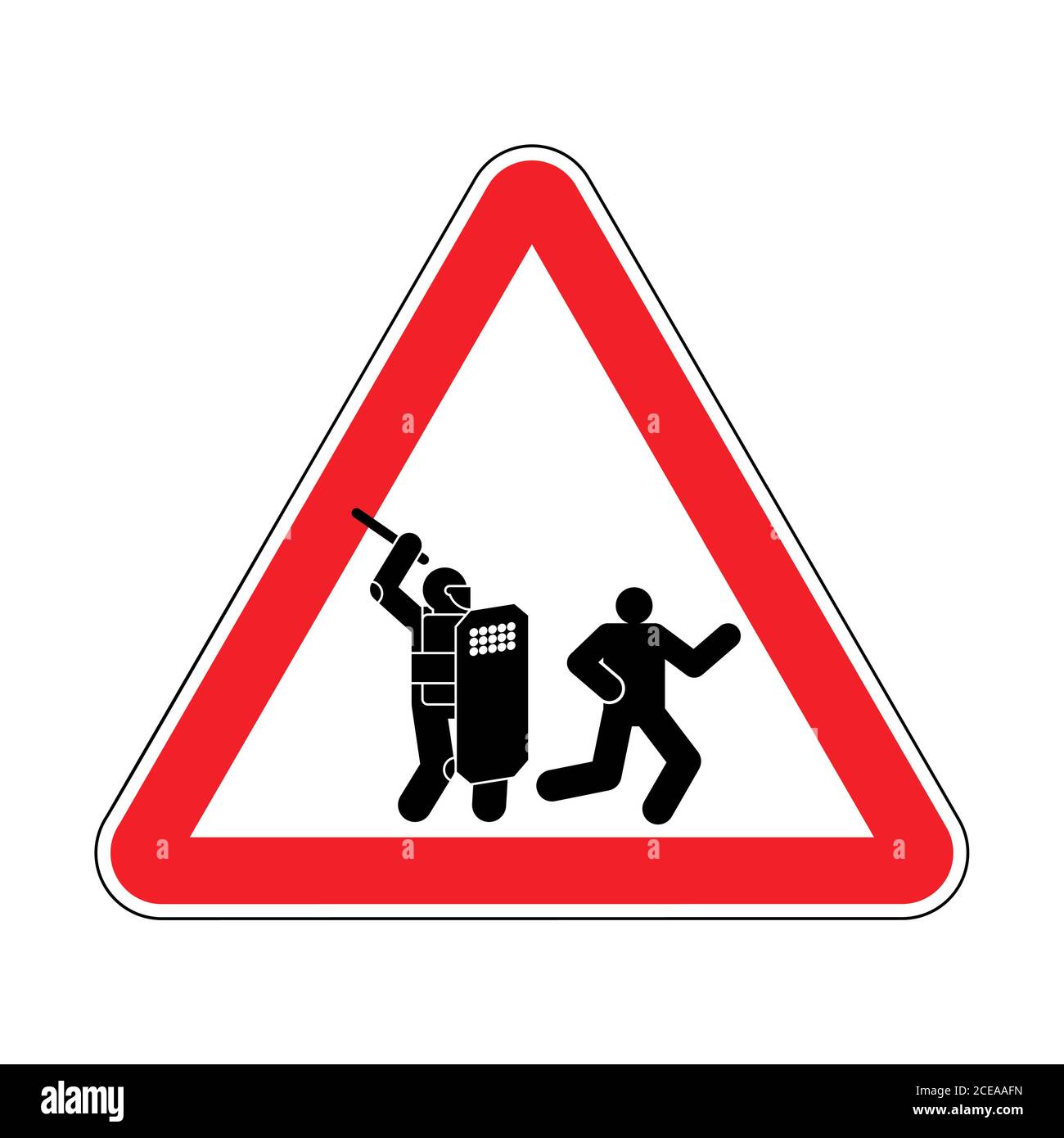 Attention police arbitrariness. Warning red road sign. Caution riot ...