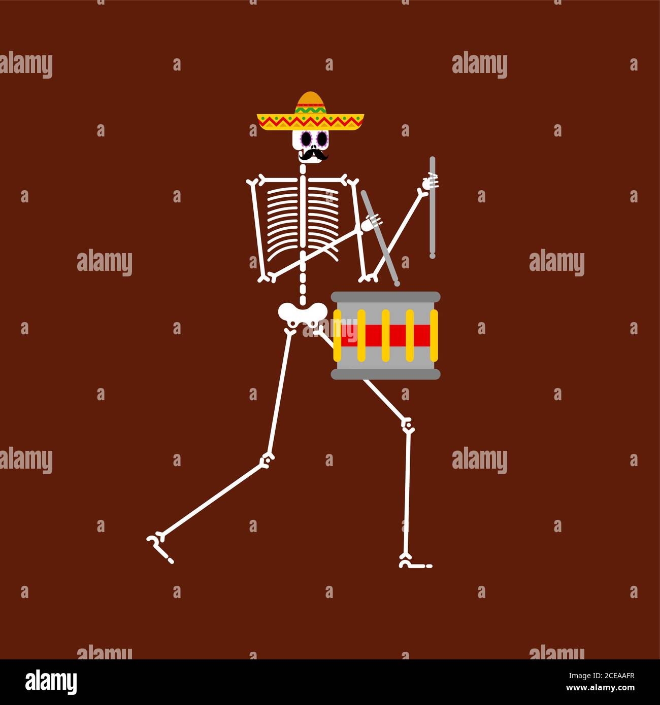Skeleton and drum. Dead man with musical instrument. Dead music band ...