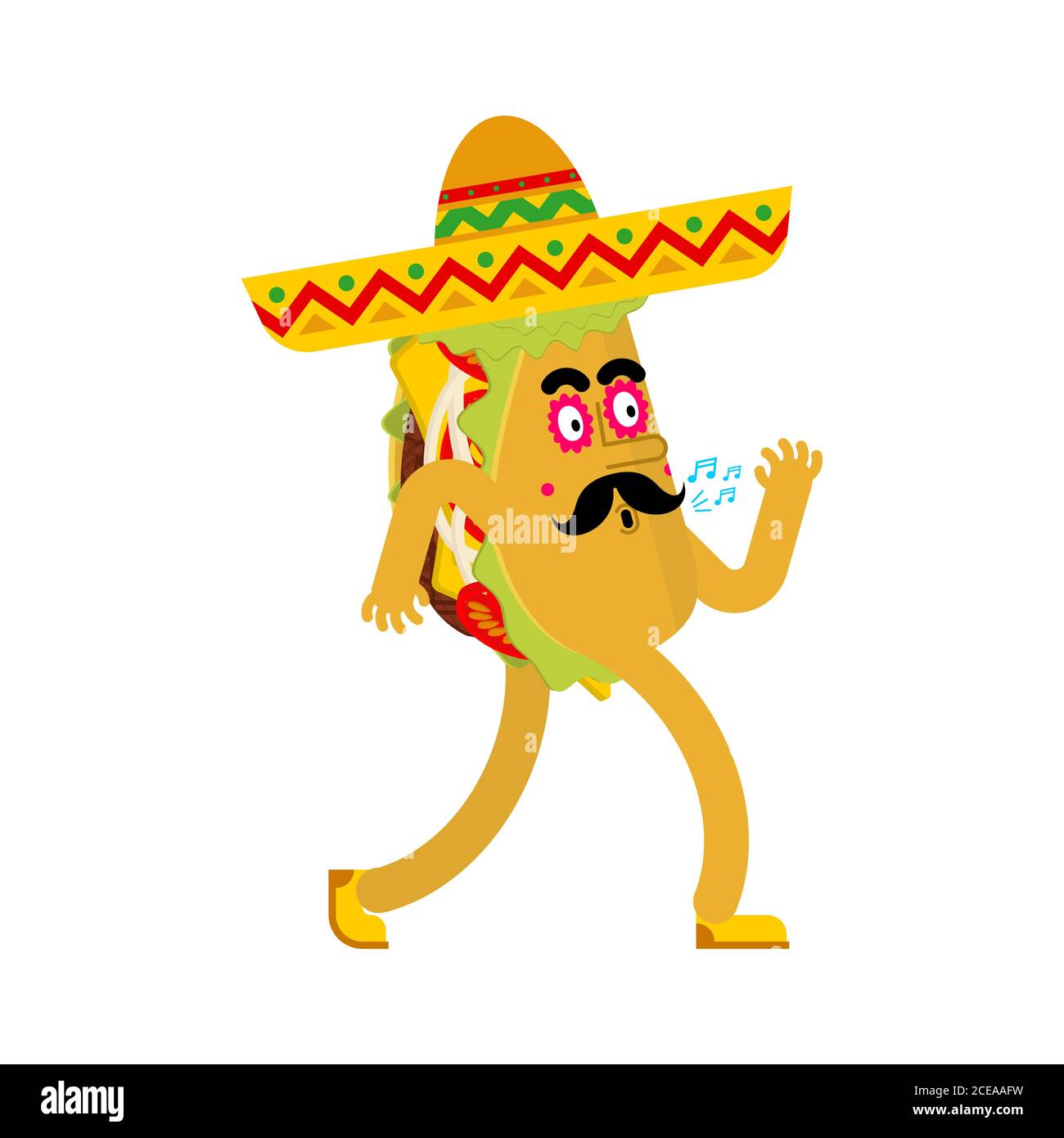 Tacos in sombrero. Cartoon Mexican fast food in hat Stock Vector Image ...