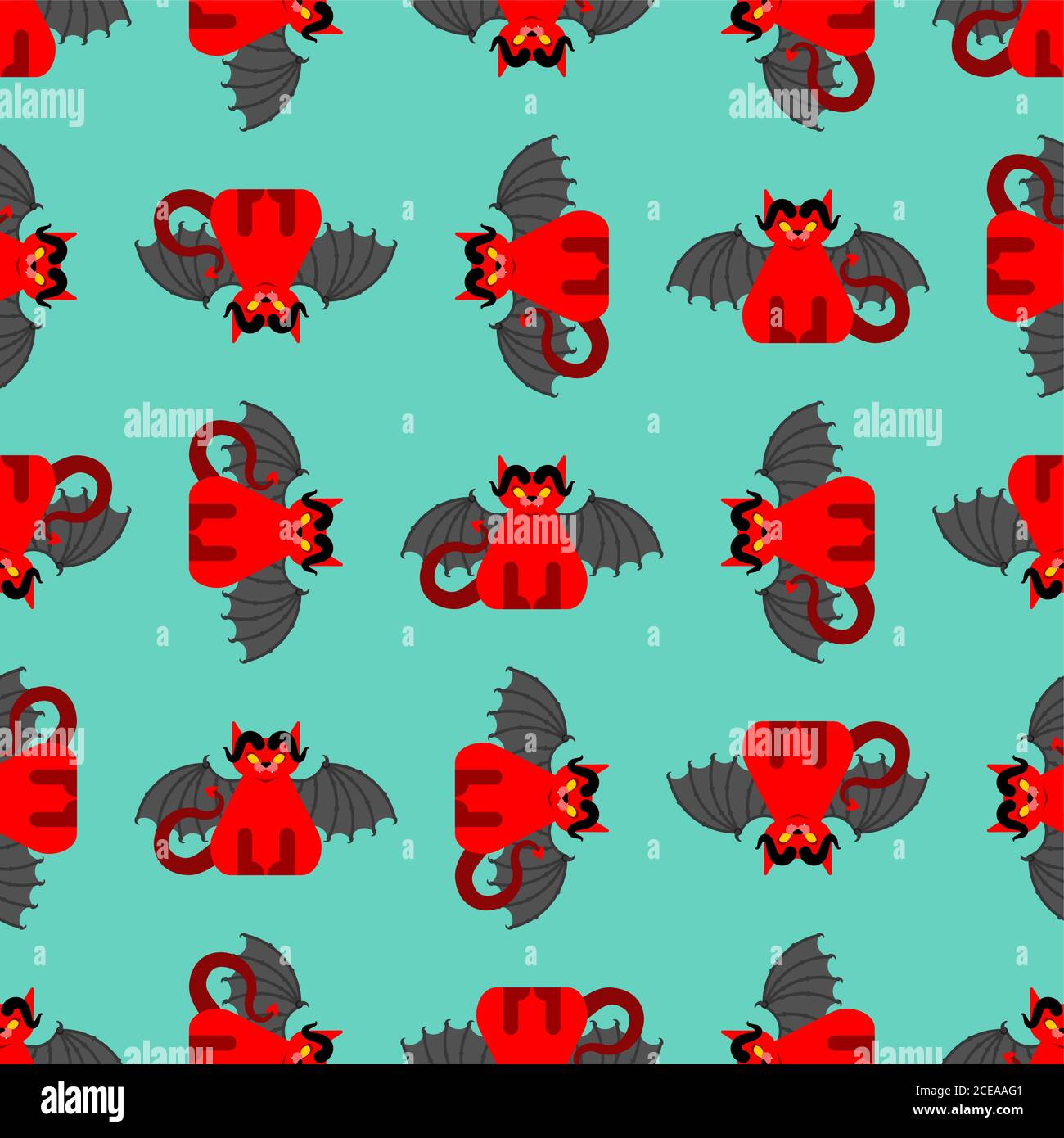 Devil cat pattern seamless. Satan pet background. Red demon animal ...