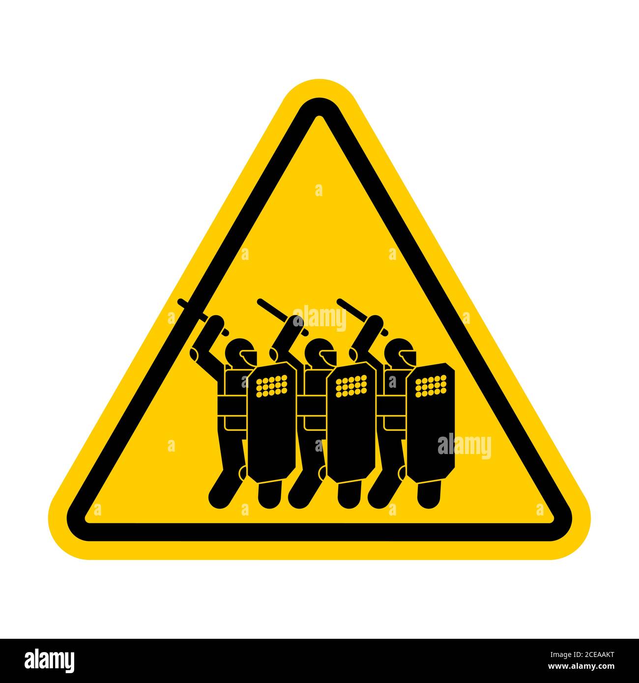 Attention police arbitrariness. Warning yellow road sign. Caution riot ...