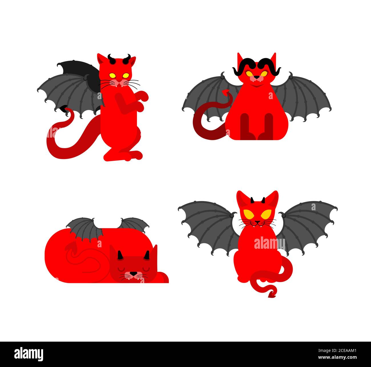 Devil cat. Satan pet. Red demon animal. vector illustration Stock ...