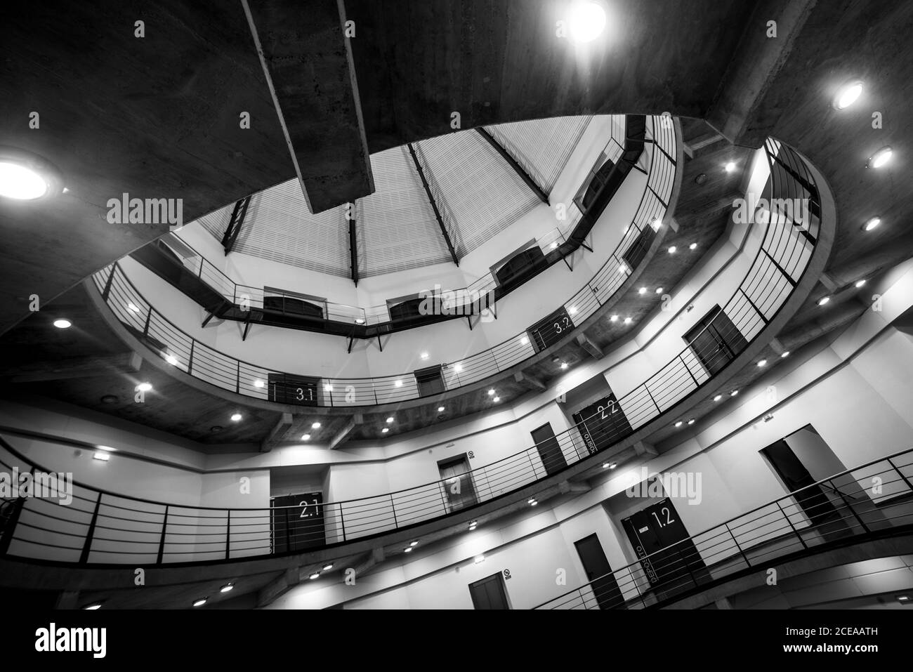 View of beautiful dome over cell entrances inside contemporary jail in ...