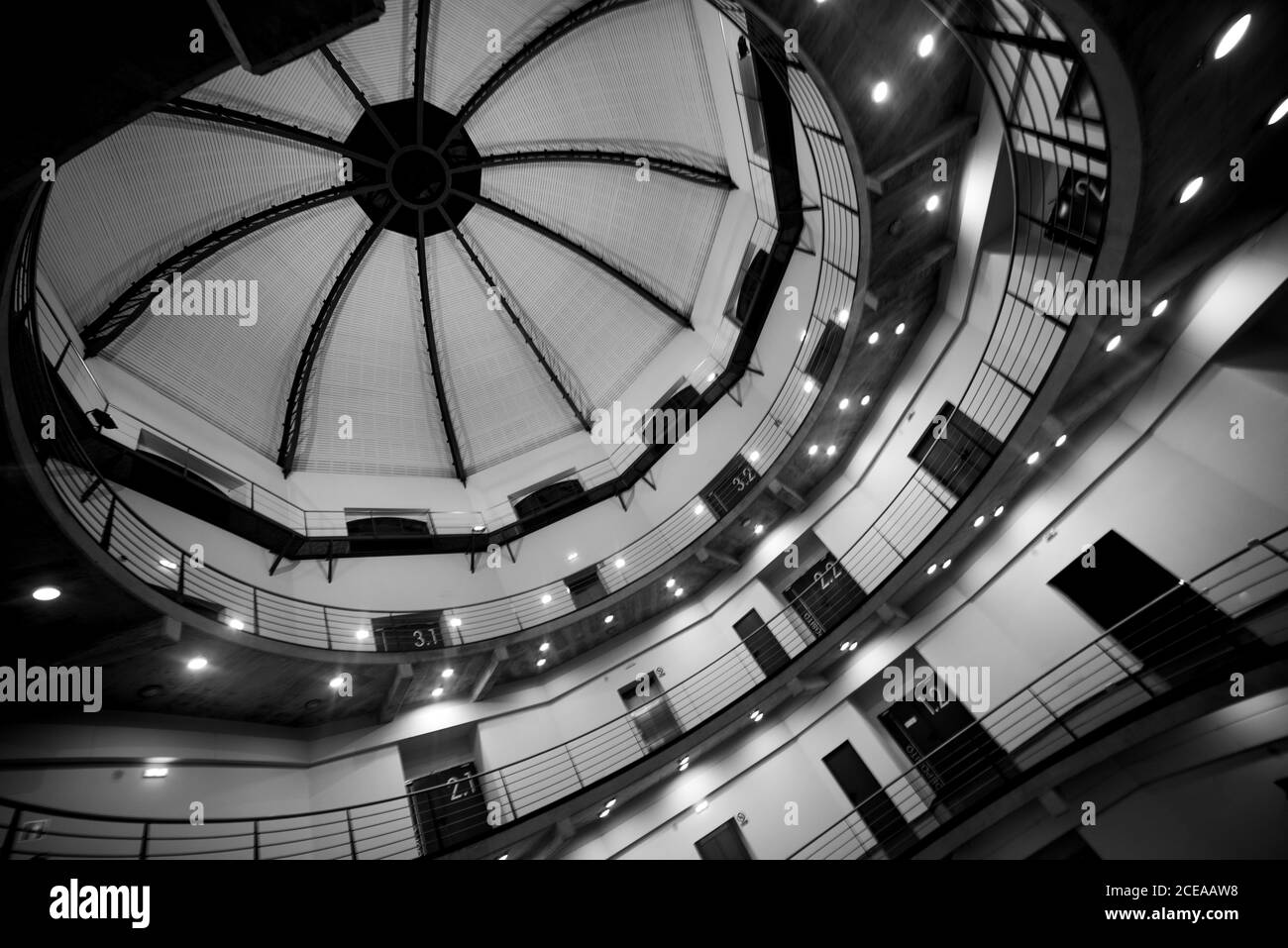 View of beautiful dome over cell entrances inside contemporary jail in ...