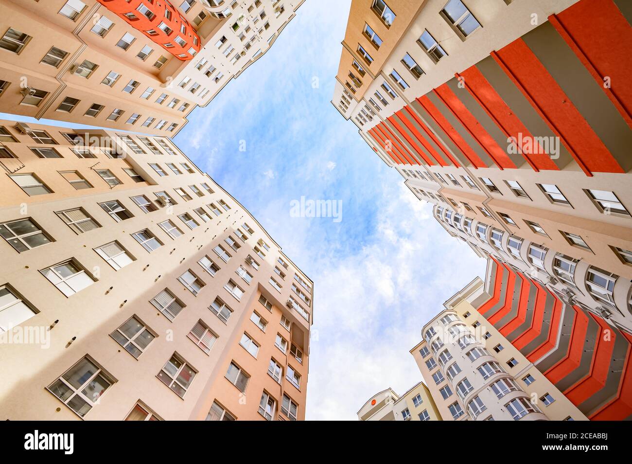 Wide angle shot of brand new apartments buildings exterior Stock Photo ...