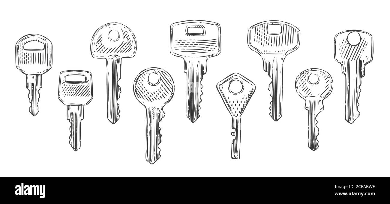 Set of keys sketch. Hand-drawn vector illustration Stock Vector Image ...