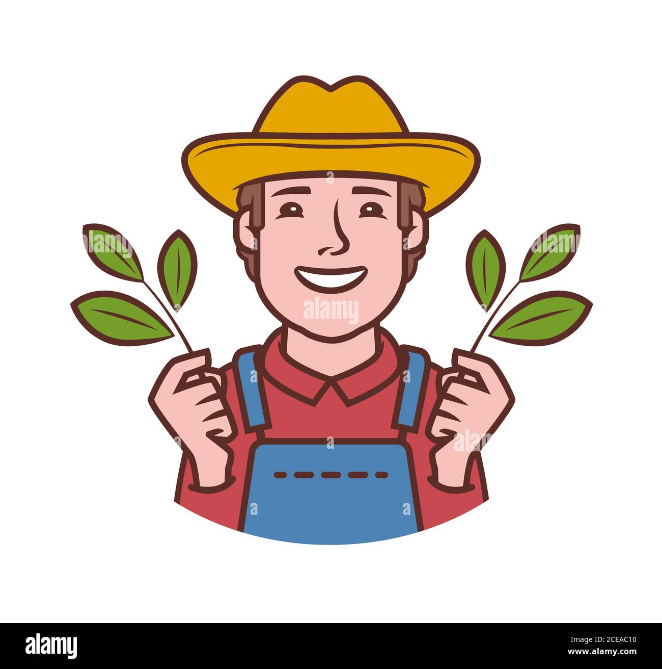 Happy farming worker plant Cut Out Stock Images & Pictures - Alamy