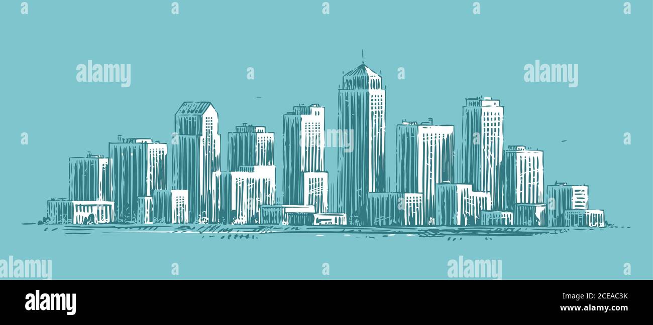 City landscape sketch. Modern cityscape vector illustration Stock ...