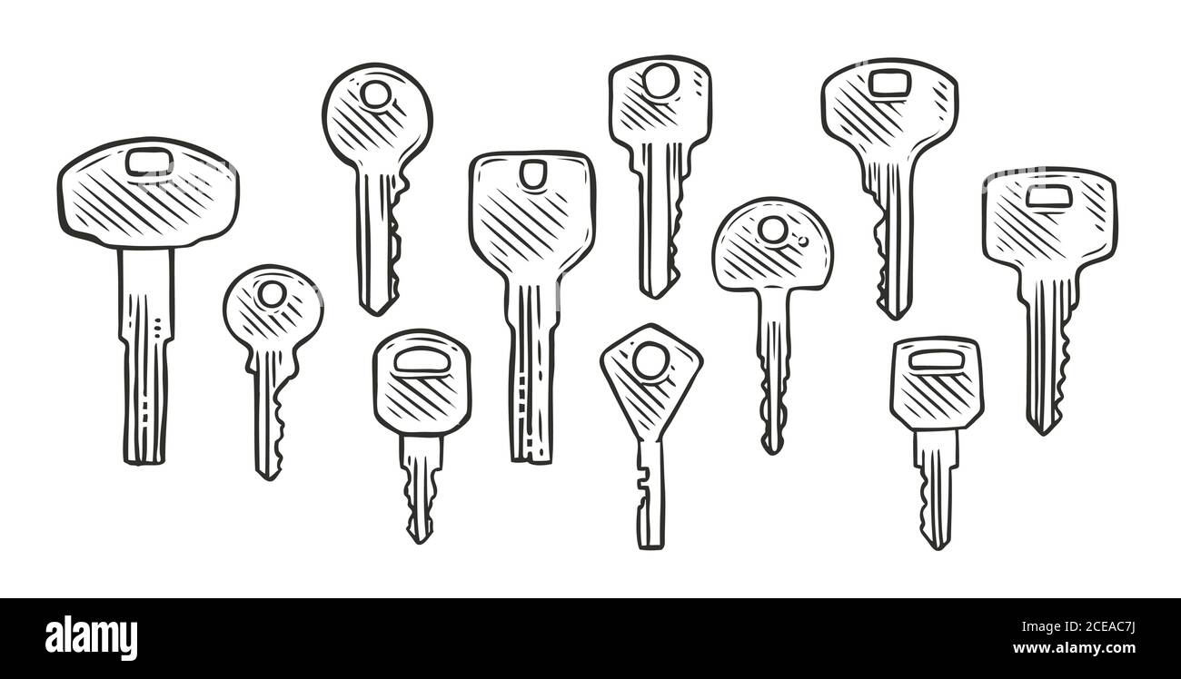Set of keys sketch. Hand drawn vector illustration Stock Vector Image ...