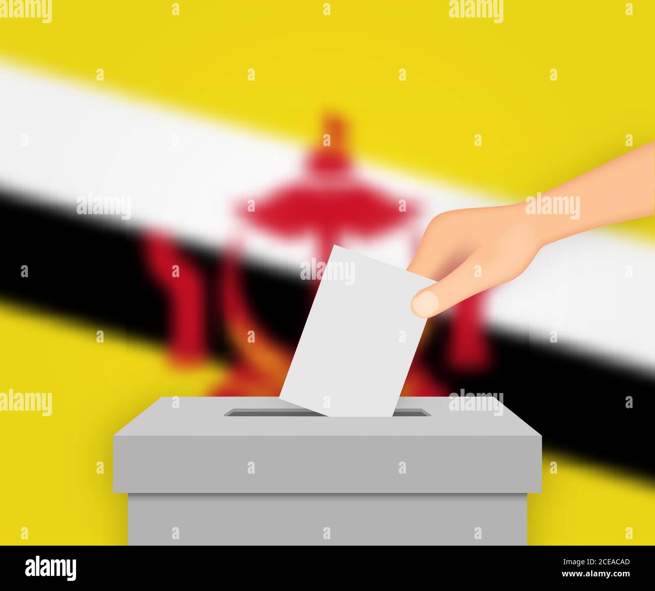 Brunei vote election banner background. Ballot Box with blurred flag ...