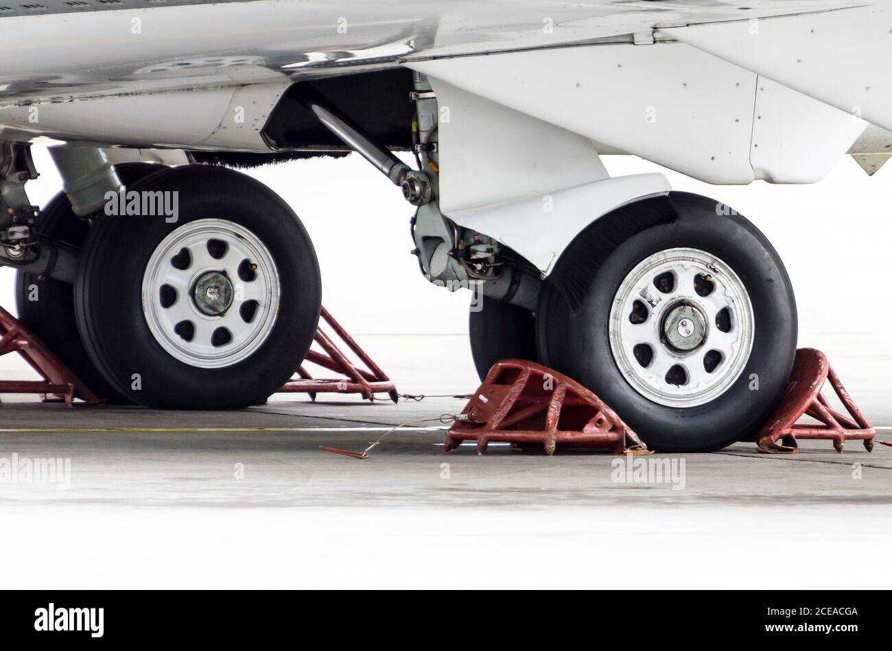 Landing gear rubber, tire under the wing of the aircraft Stock Photo ...