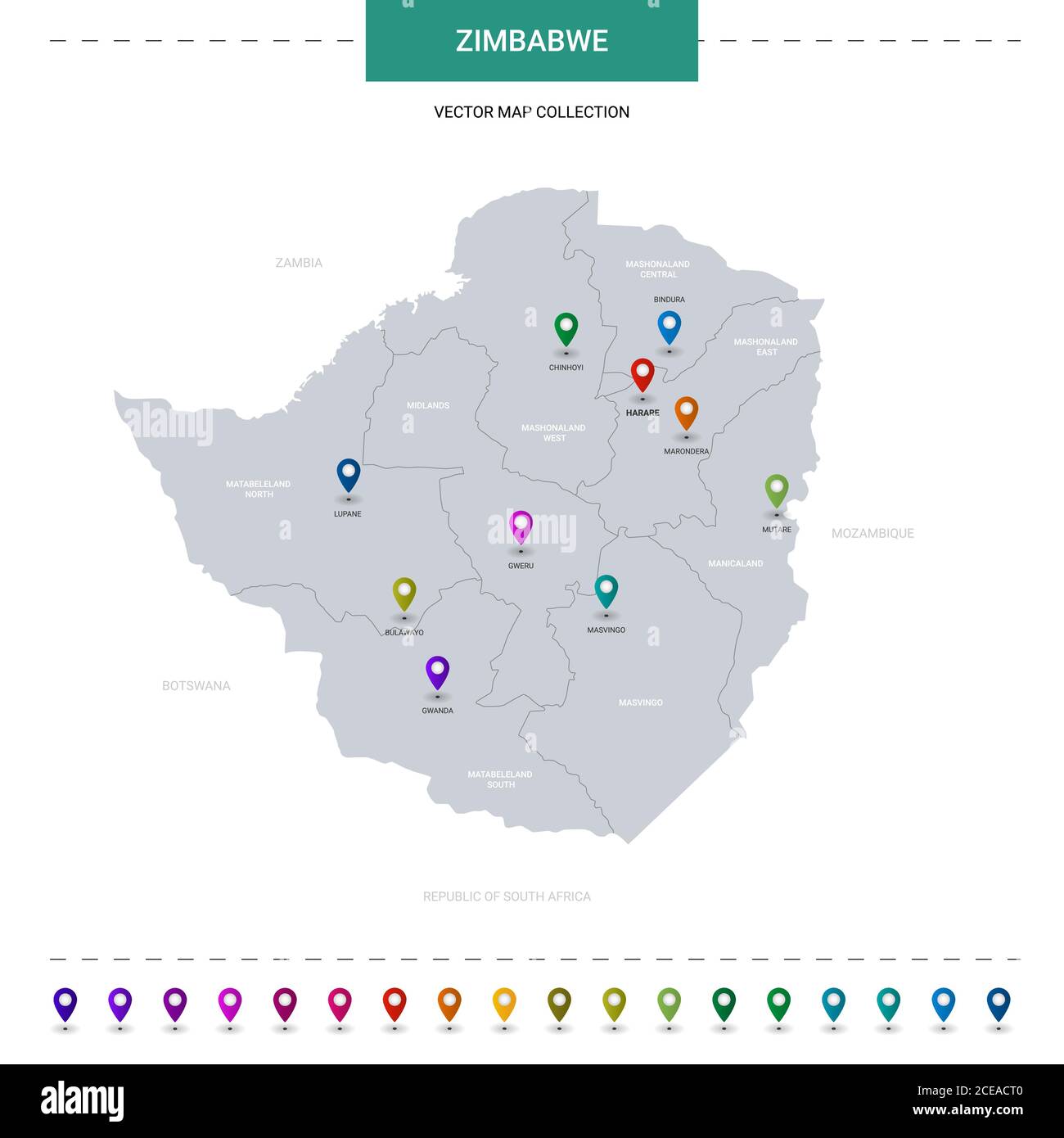 Zimbabwe map with location pointer marks. Infographic vector template ...