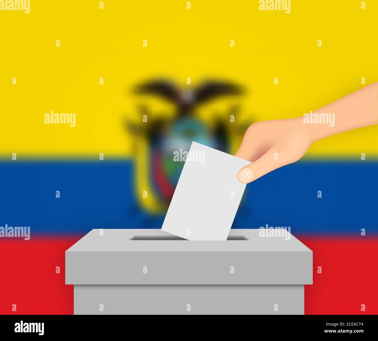 Ecuador vote election banner background. Ballot Box with blurred flag ...