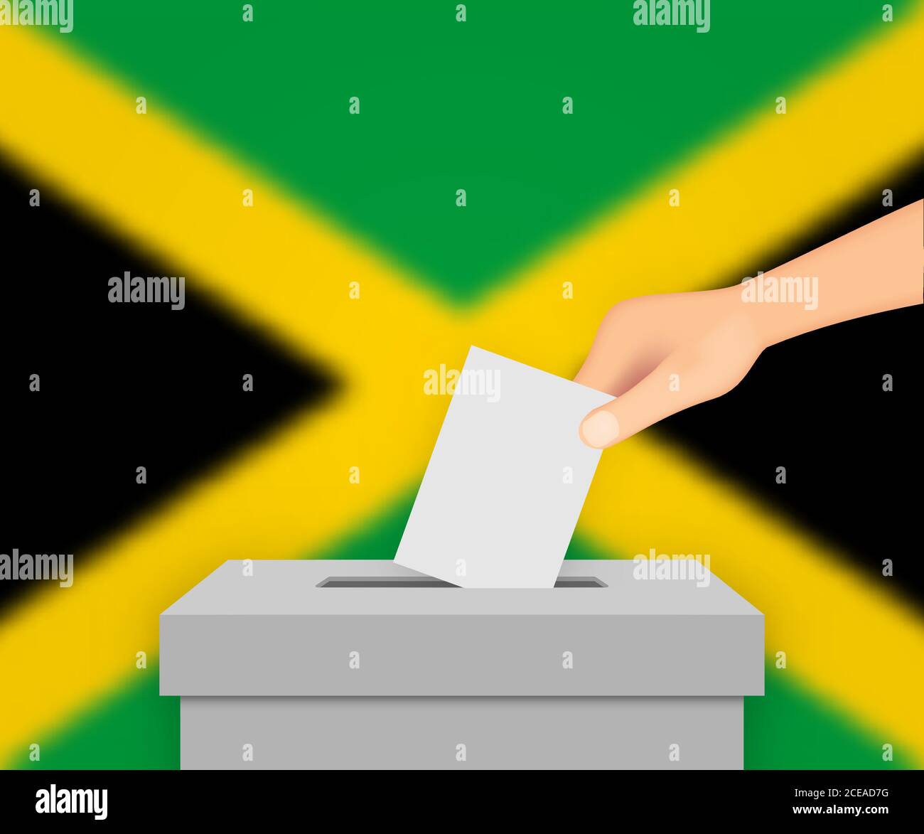 Jamaica vote election banner background. Ballot Box with blurred flag ...