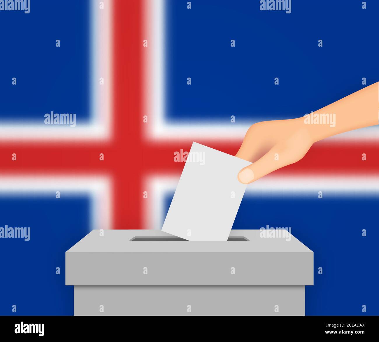 Iceland vote election banner background. Ballot Box with blurred flag ...
