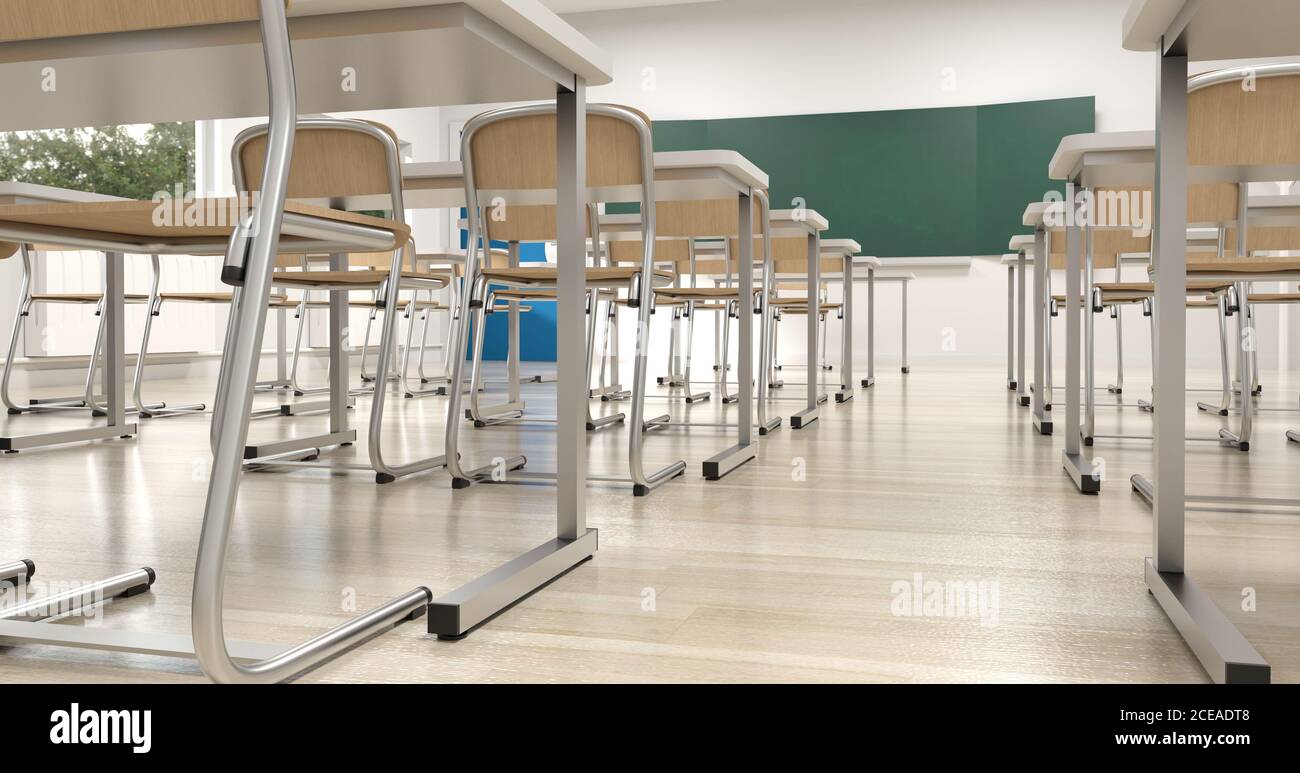 classroom ground just washed from covid-19 3D rendering Stock Photo - Alamy