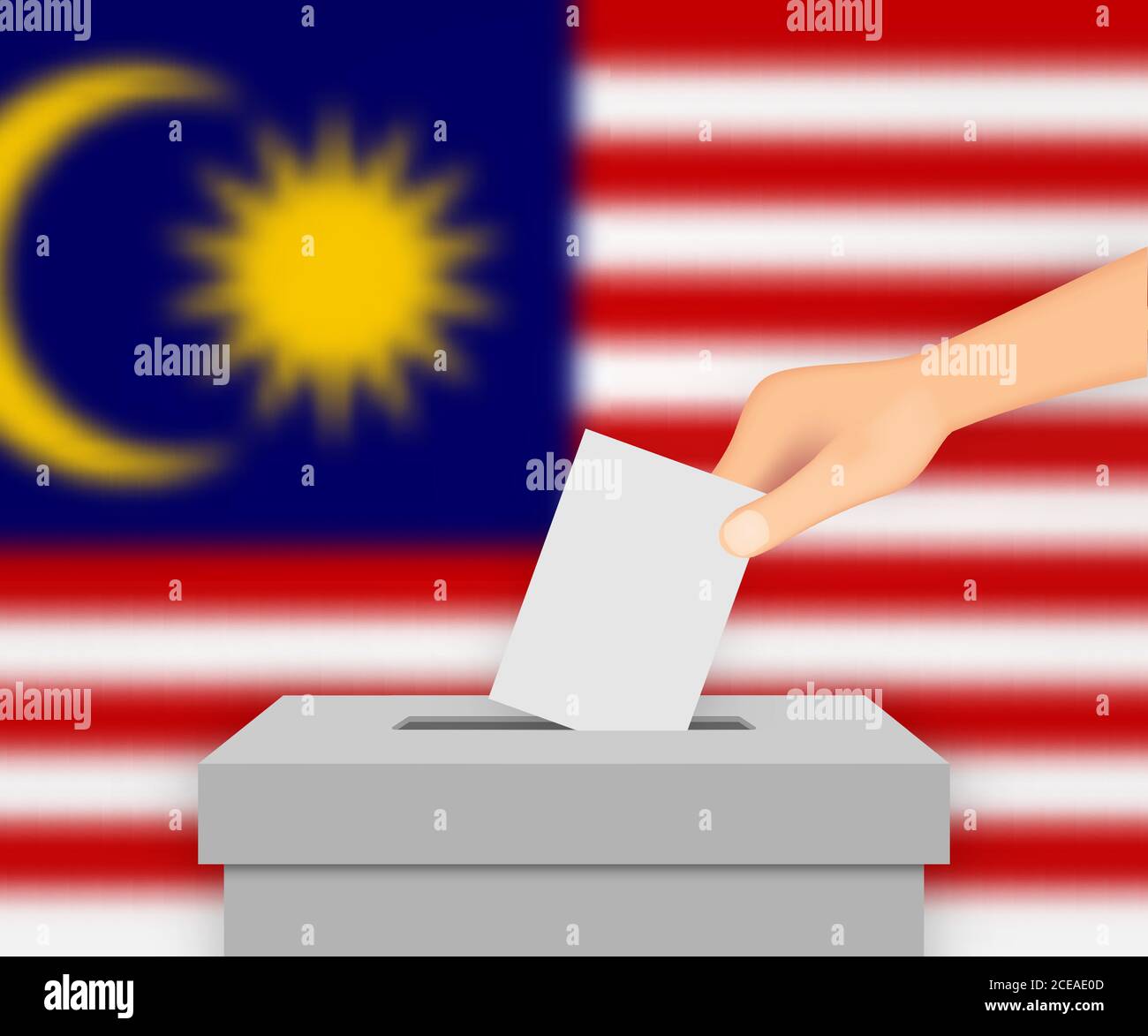 Malaysia vote election banner background. Ballot Box with blurred flag ...