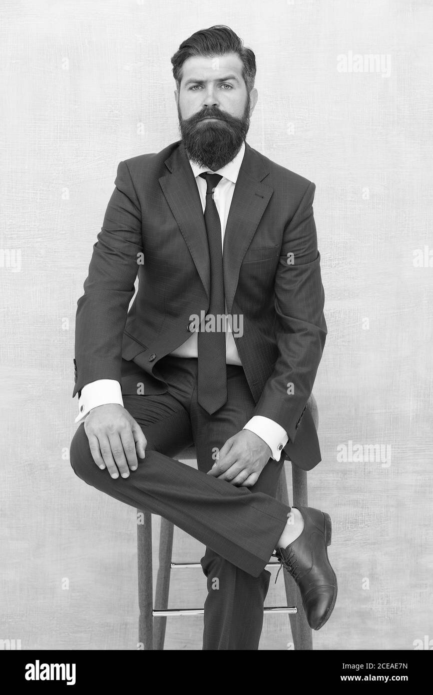 Fairness and justice. Classy and formal. Bearded man wear formal suit ...