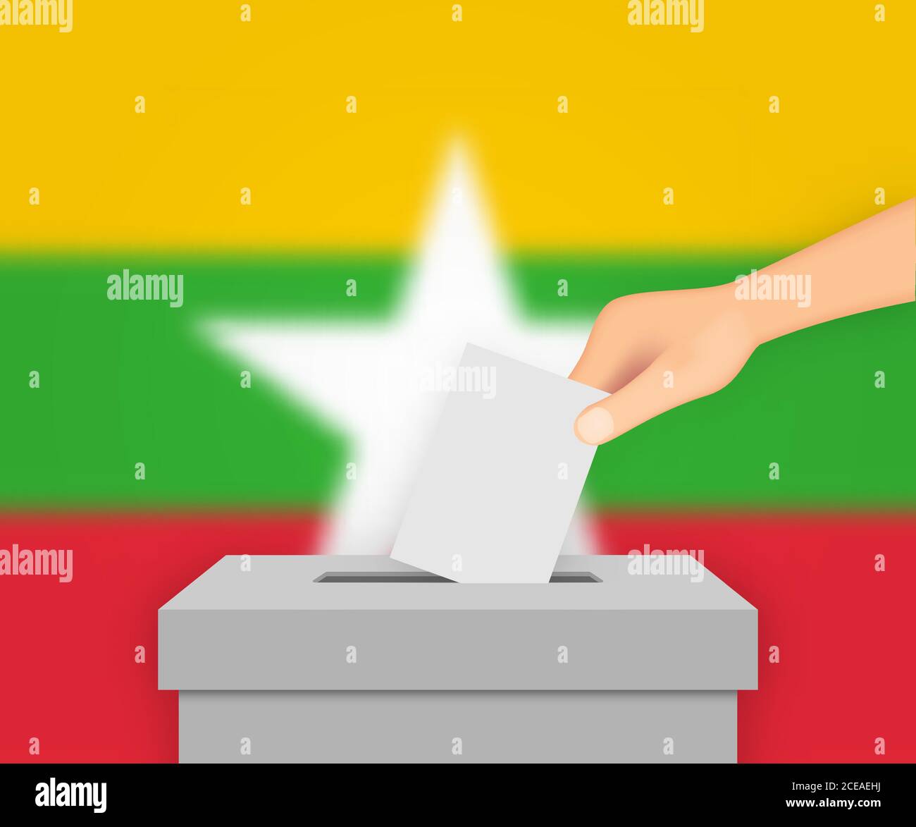 Myanmar vote election banner background. Ballot Box with blurred flag ...