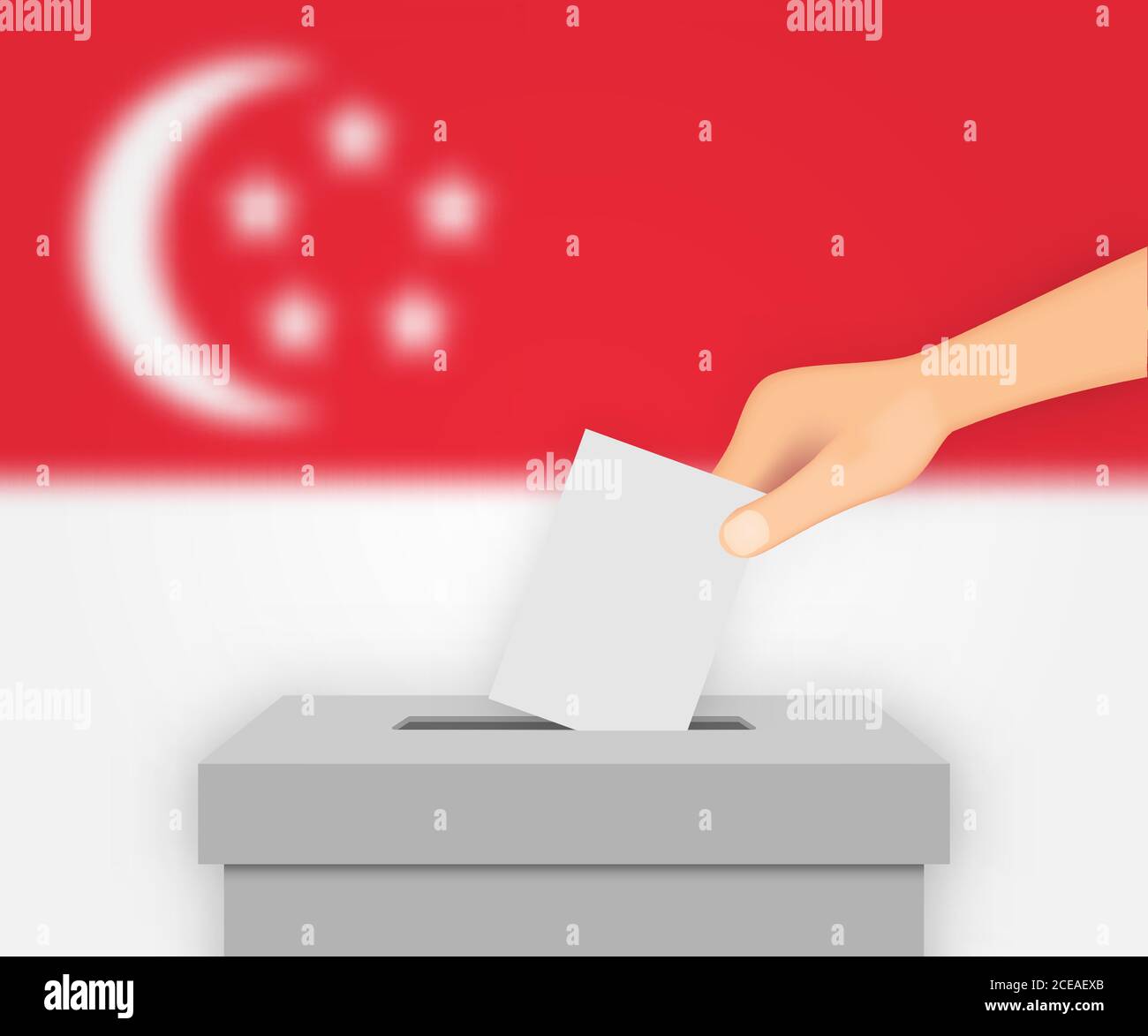 Singapore vote election banner background. Ballot Box with blurred flag ...
