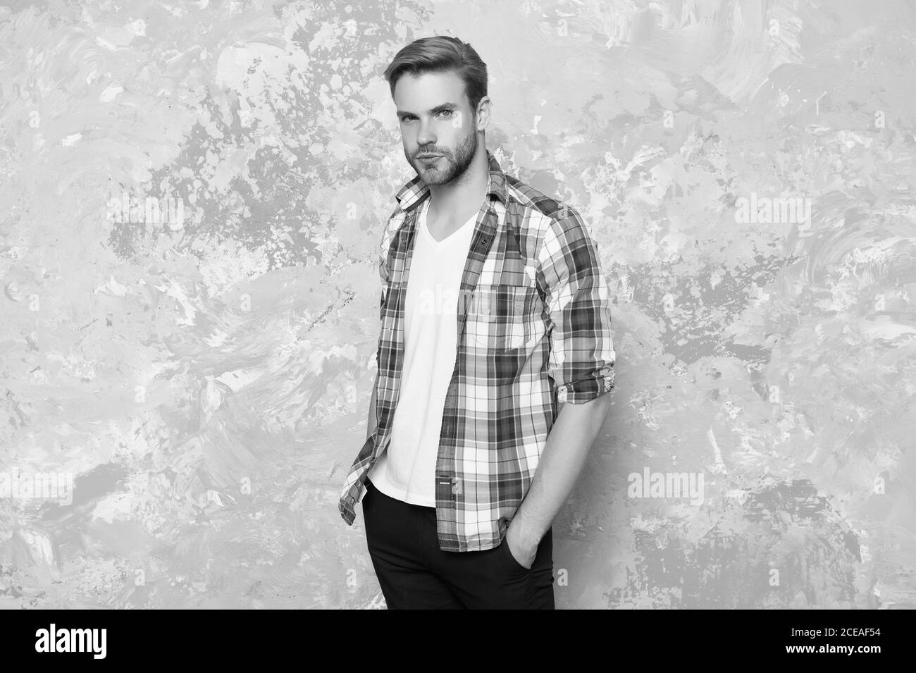 Act casual. Handsome guy in casual style. Unshaven man wear casual ...