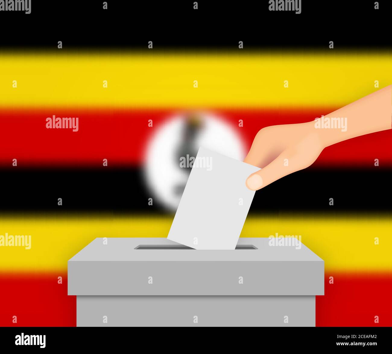 Uganda vote election banner background. Ballot Box with blurred flag ...