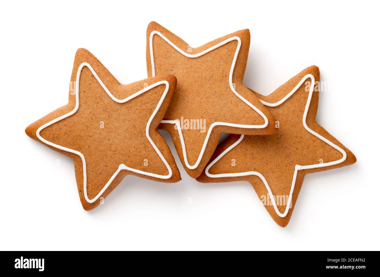 Three gingerbread stars isolated on white background. View from above ...