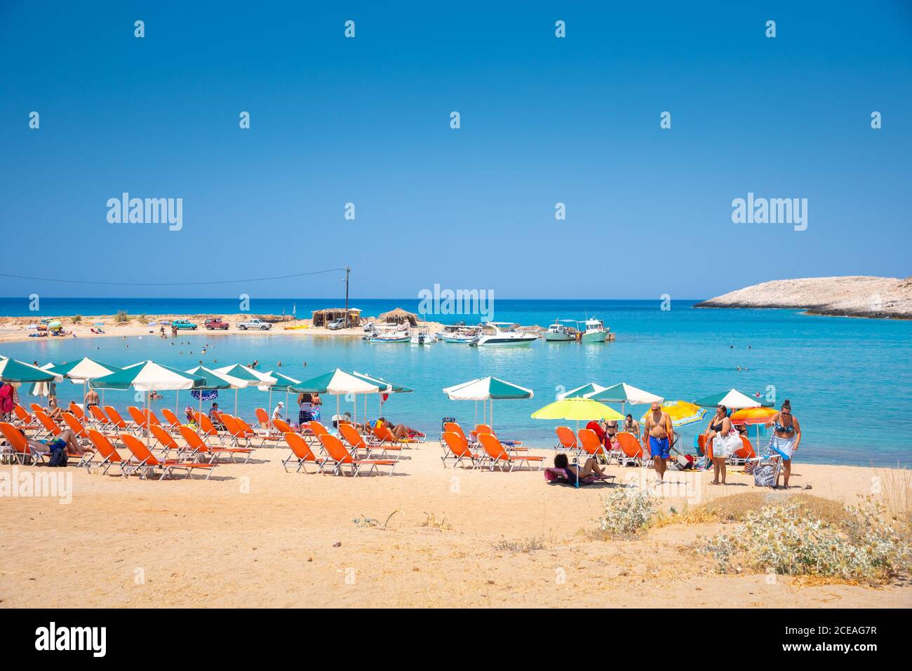 Amazing sandy beach of Stavros in a scenic lagoon, Chania, Crete ...