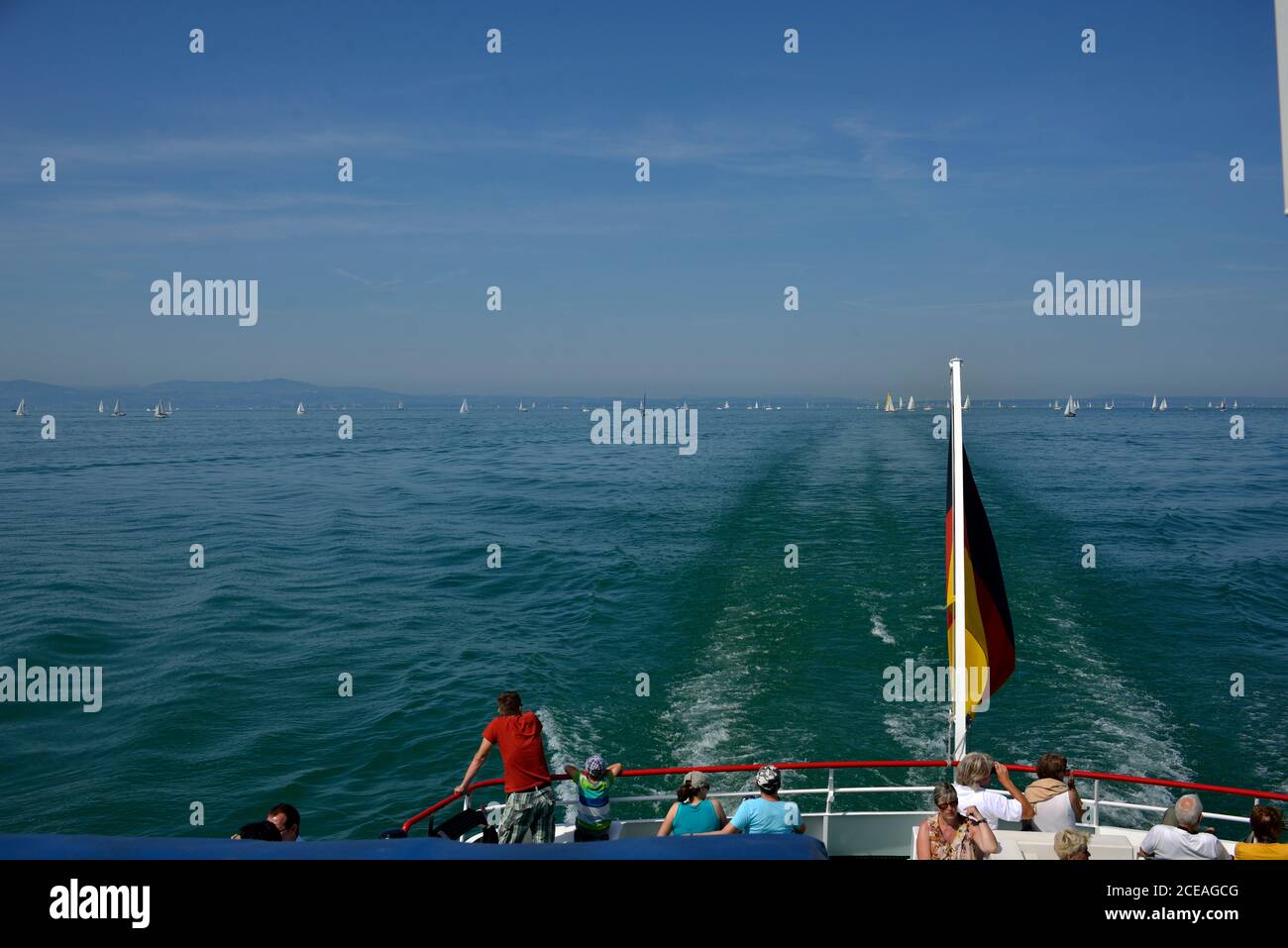 Tourists enjoying a boat cruise on Lake Constance, Germany/Switzerland ...