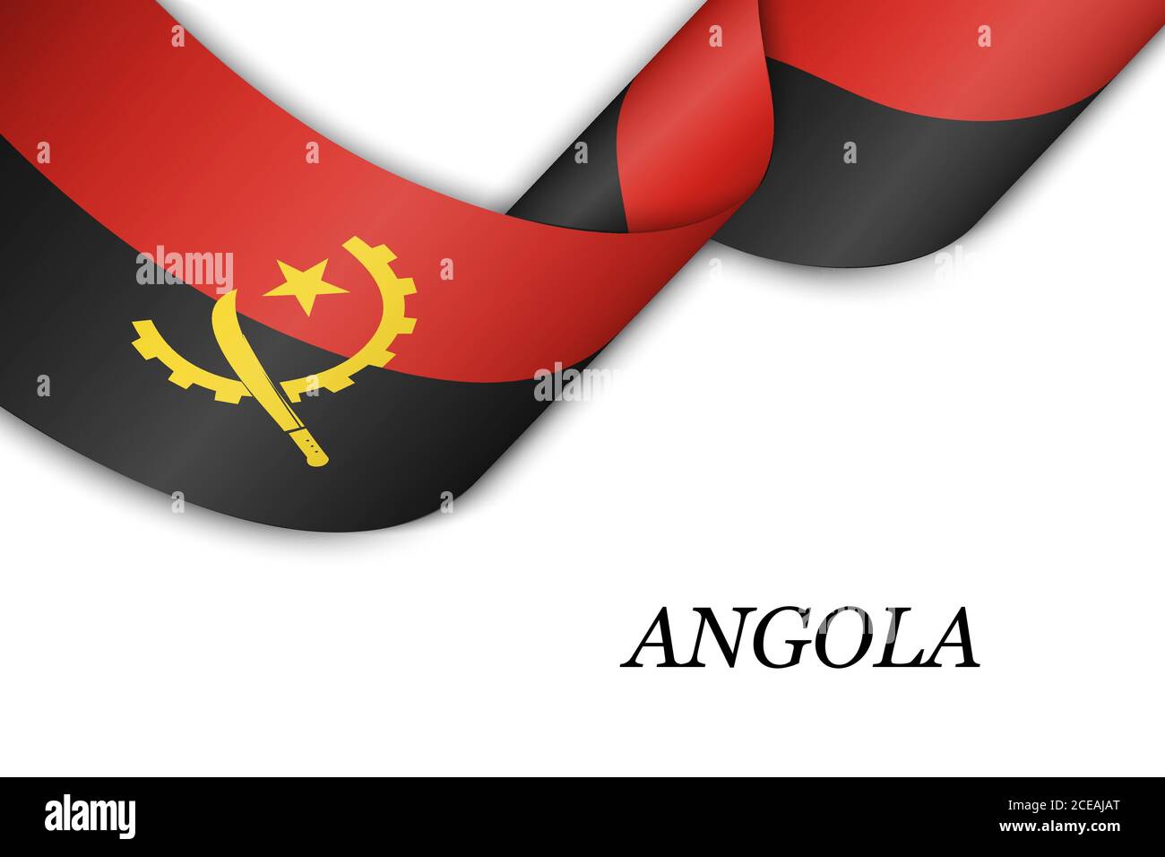 Waving ribbon or banner with flag of Angola. Template for independence ...
