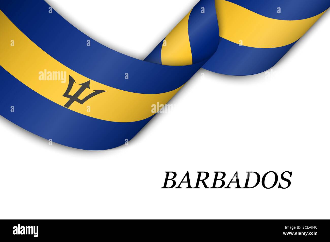 Waving ribbon or banner with flag of Barbados. Template for ...