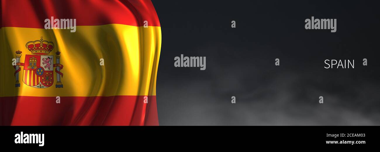 Spain Flag with Dark Background. 3d Rendering of European countries ...