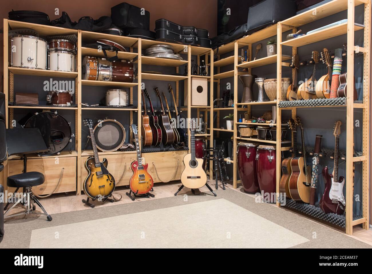 Shelves with musical instruments Stock Photo - Alamy