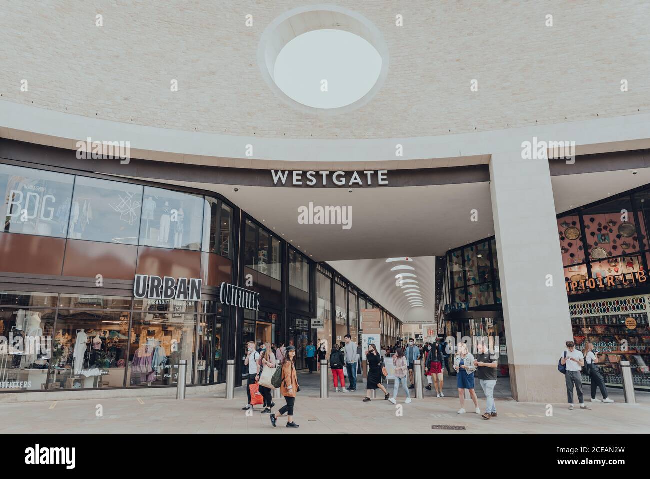Oxford, UK - August 04, 2020: People walking by the entrance of The ...