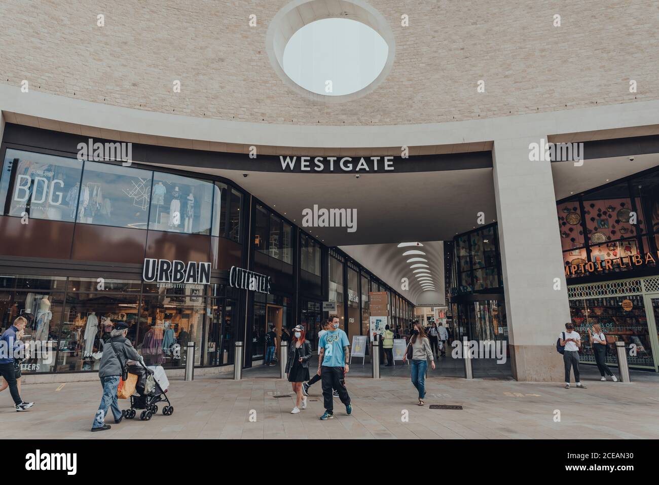 Oxford, UK - August 04, 2020: People walking by the entrance of The ...