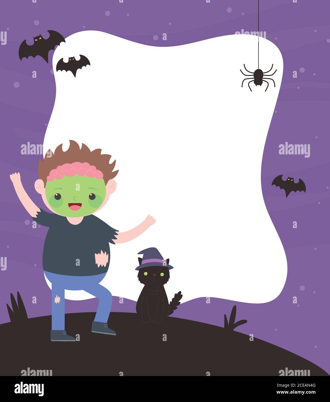 happy halloween, zombie boy and cat costume character trick or treat ...