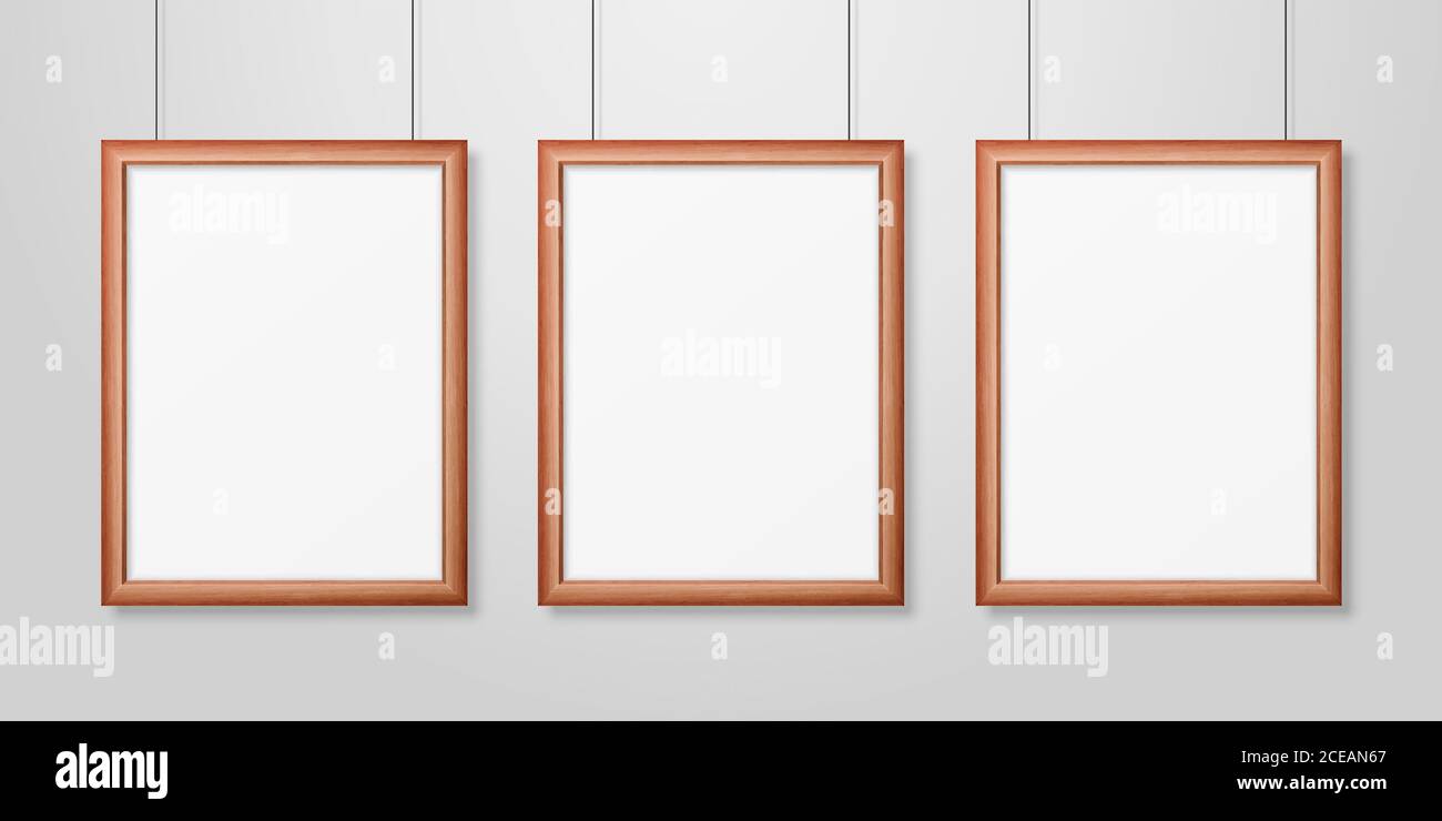 Vector 3d Realistic Three A4 Brown Wooden Simple Modern Frame on a ...