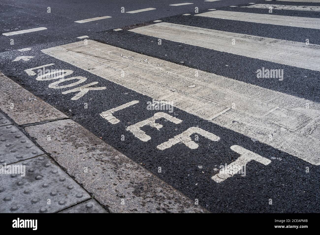 Look Left Warning Pedestrian Zebra High Resolution Stock Photography ...