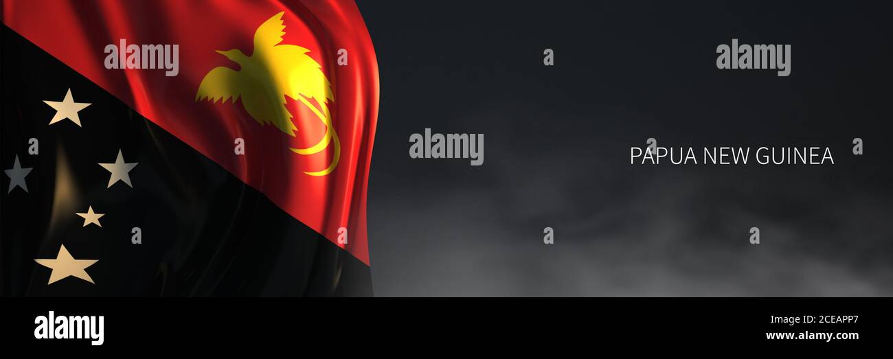 Papua New Guinea Flag with Dark Background. 3d Rendering of South ...