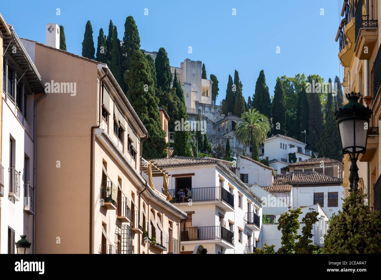 View of the Granada neighborhood of Realejo with its typical white ...